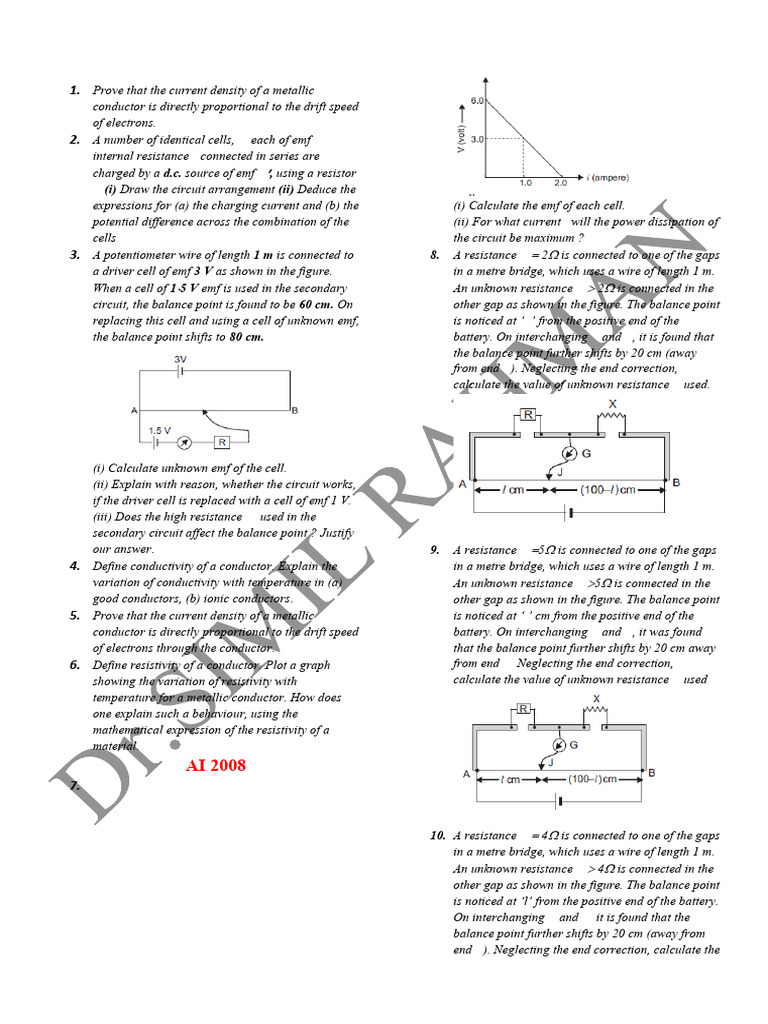 Current Electricity Worksheet | PDF | Electrical Resistance And ...