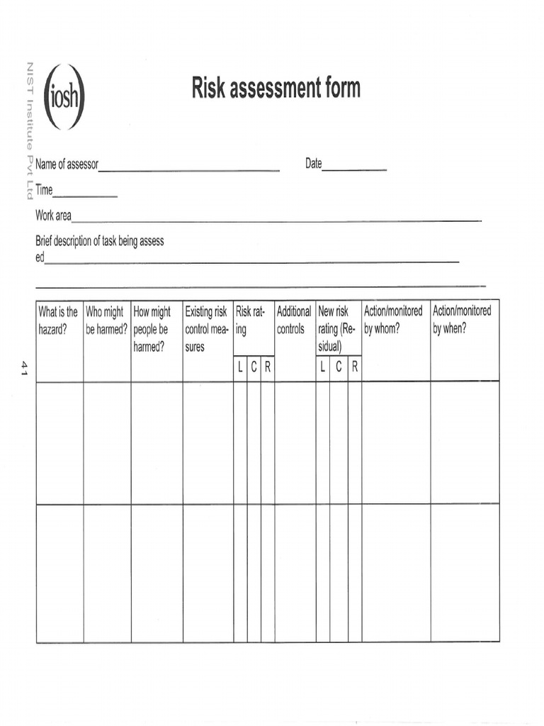 Risk Assessment Form - Ekansh Sharma | PDF