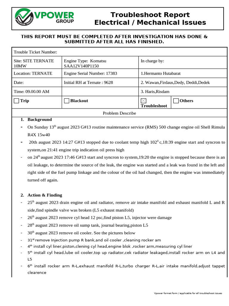 Troubleshoot Report G#13 Ternate | PDF | Engines | Business