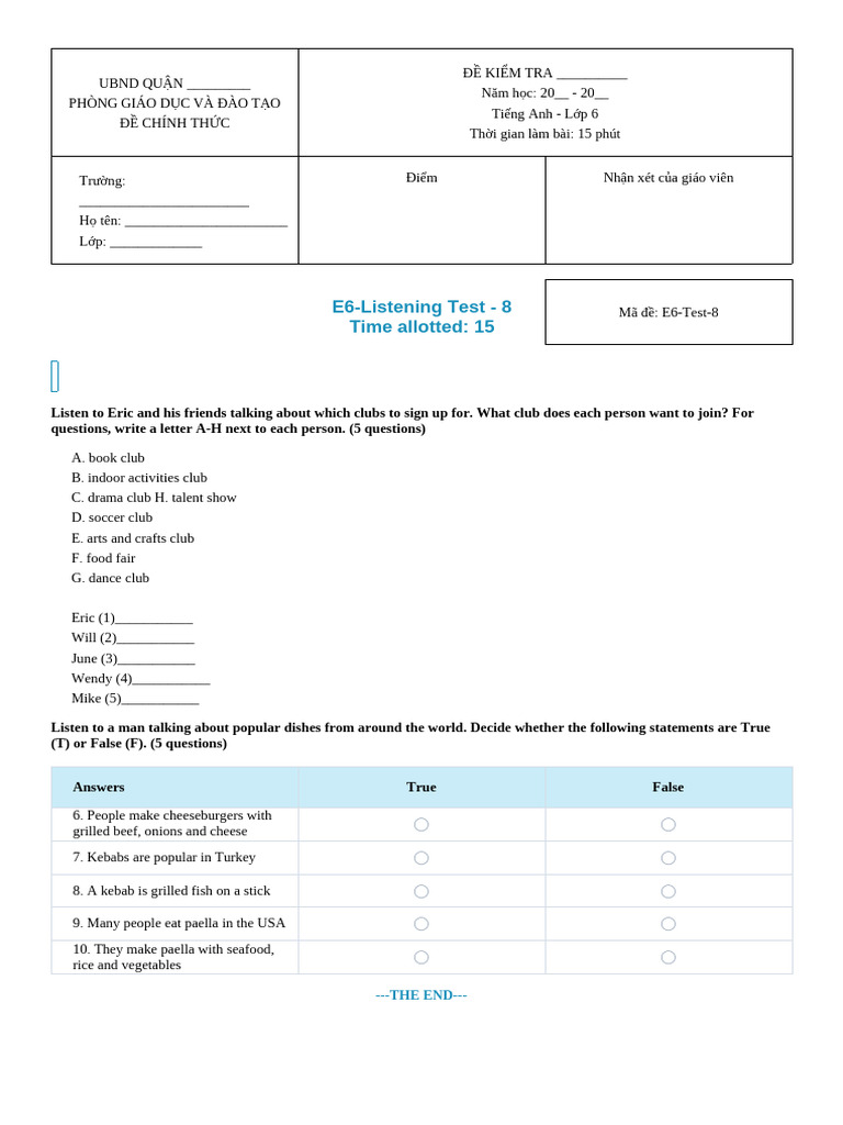 E6-Listening Test - 8 - E6-Test-8 | PDF
