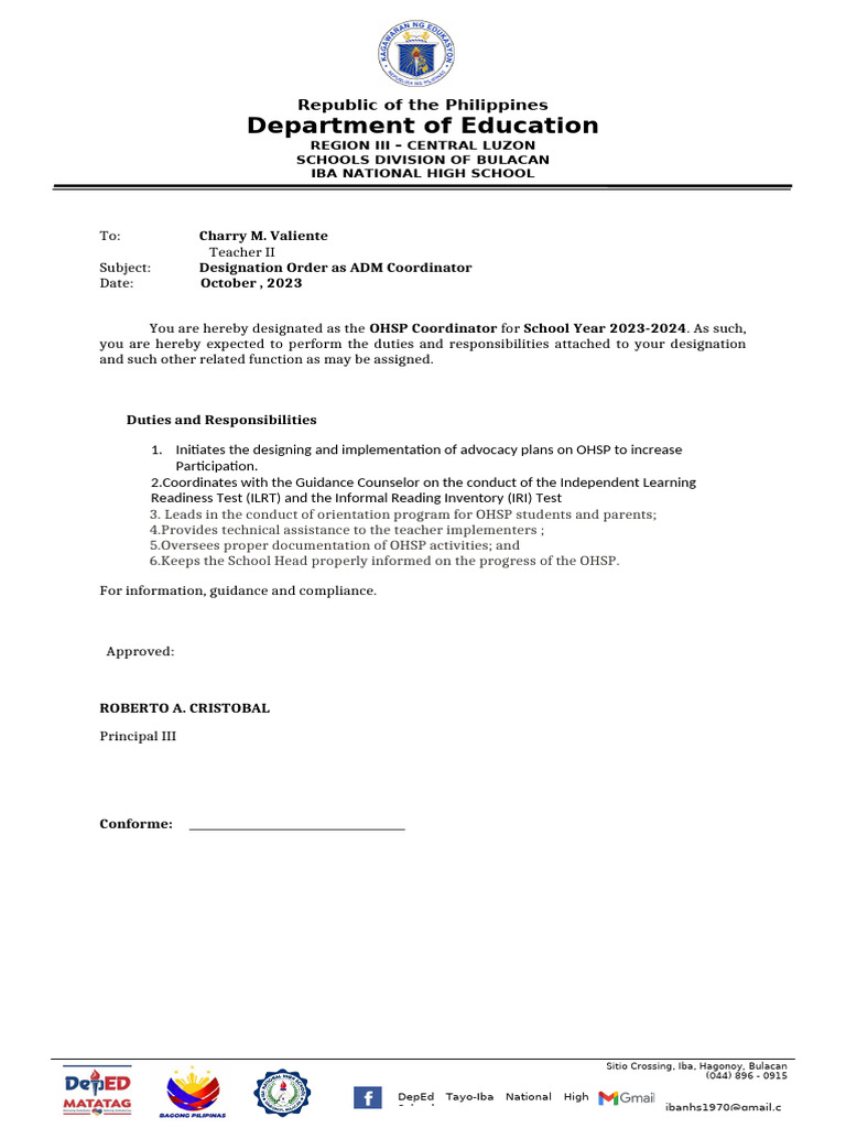 Designation in OHSP 2023 | PDF