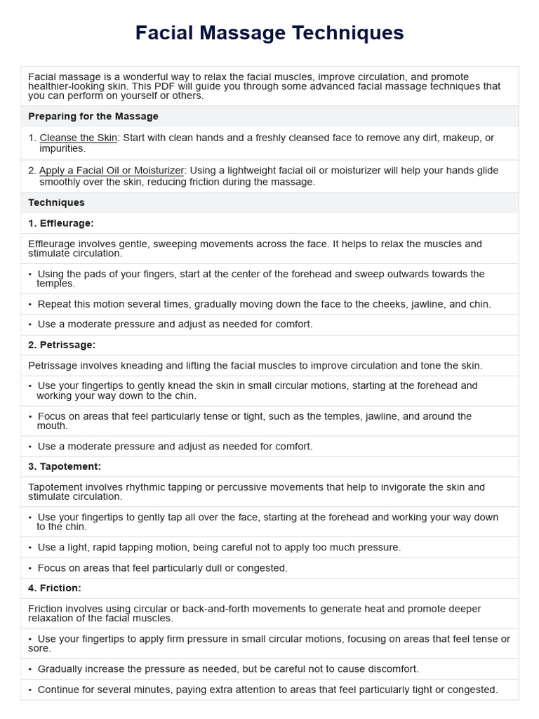 Facial Massage Techniques Pdf