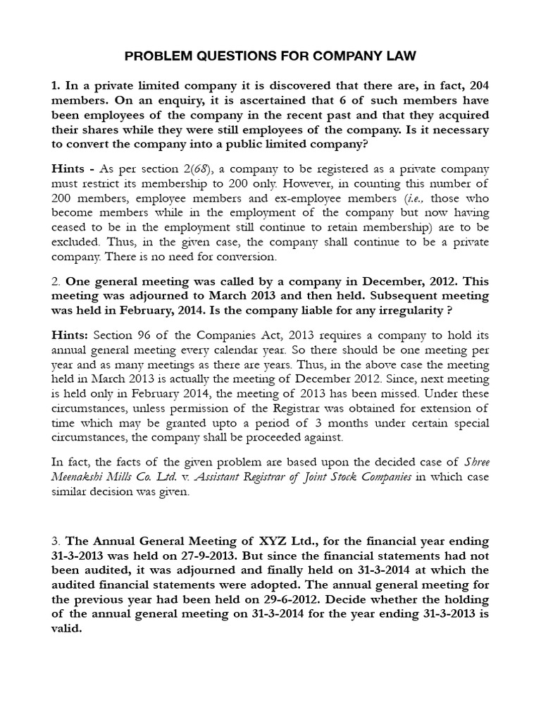 Company Law Problem Question | PDF | Liquidation | Dividend