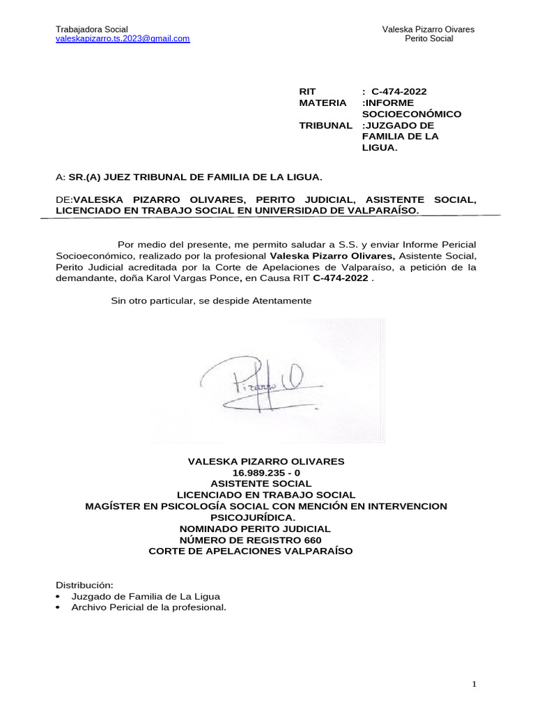 Informe Socioeconómico Doña Karol Causa Rit 474-2022 | PDF