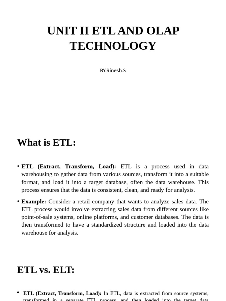 Unit II Etl and Olap Technology | PDF