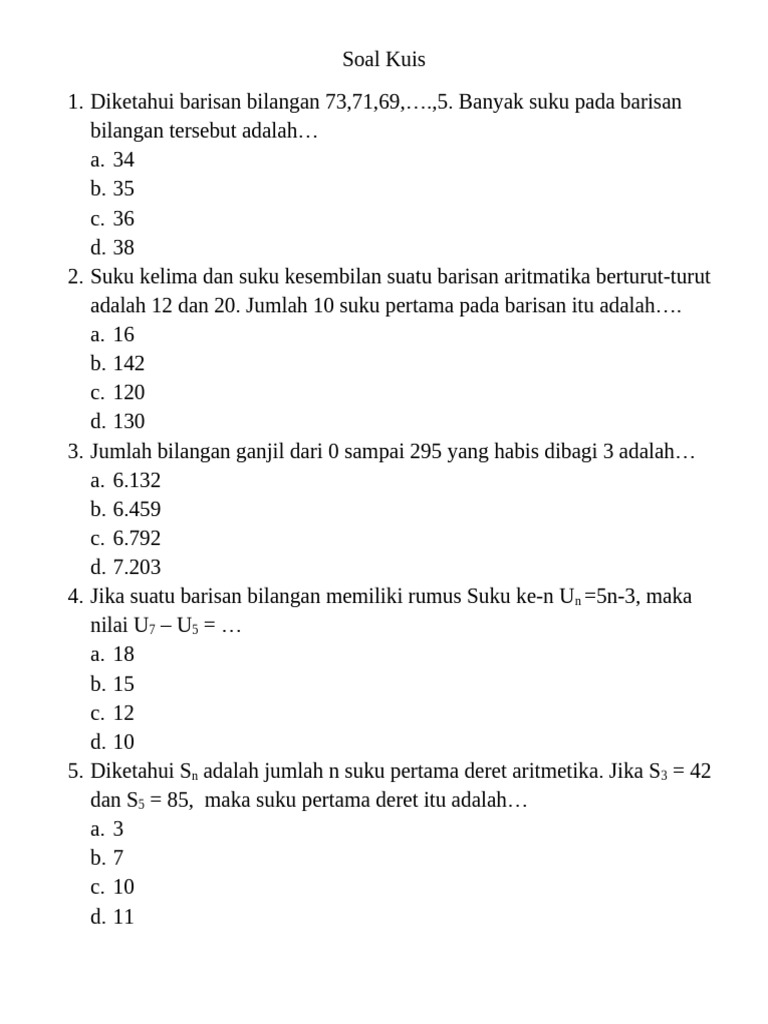 Soal Kuis Barder Aritmatika | PDF