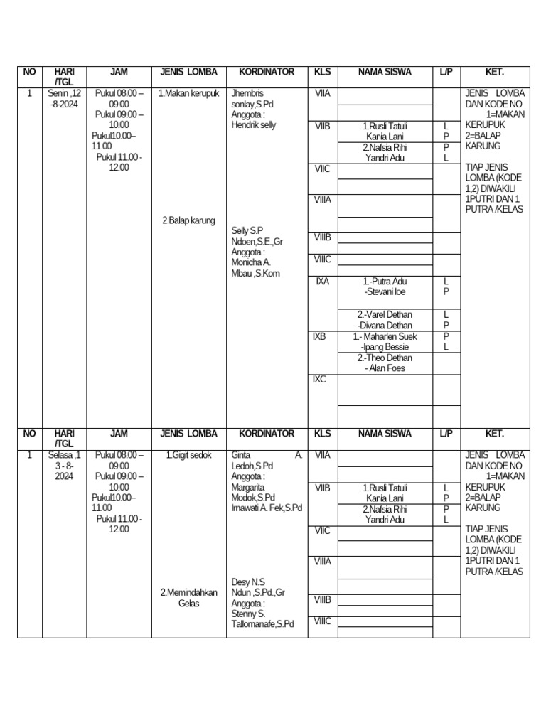 Jadwal Lomba Hut Ri | PDF