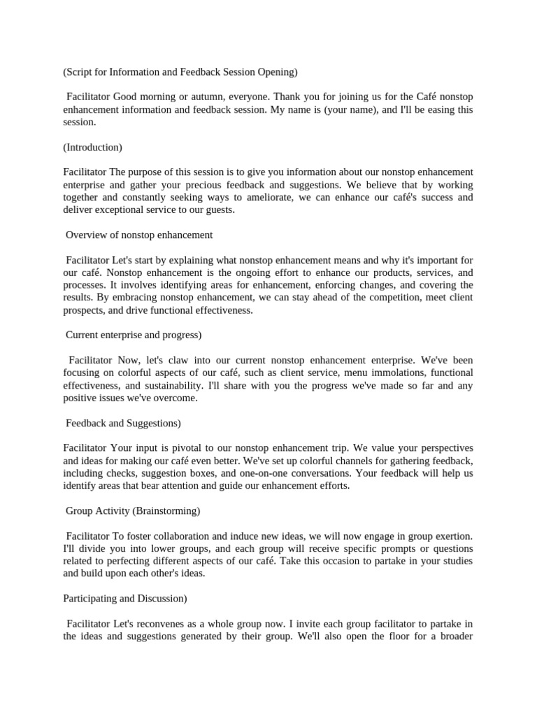 Script For Information and Feedback Session Opening | PDF