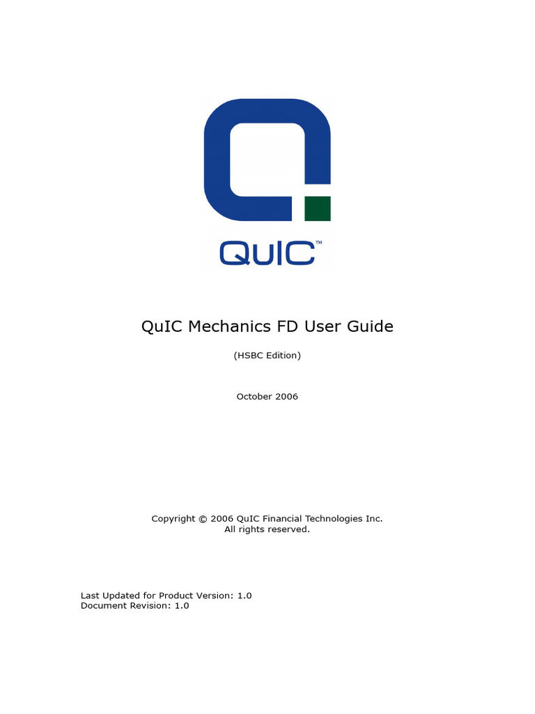 QuIC Mechanics FD User Guide HSBC v1.0-1.0 | PDF