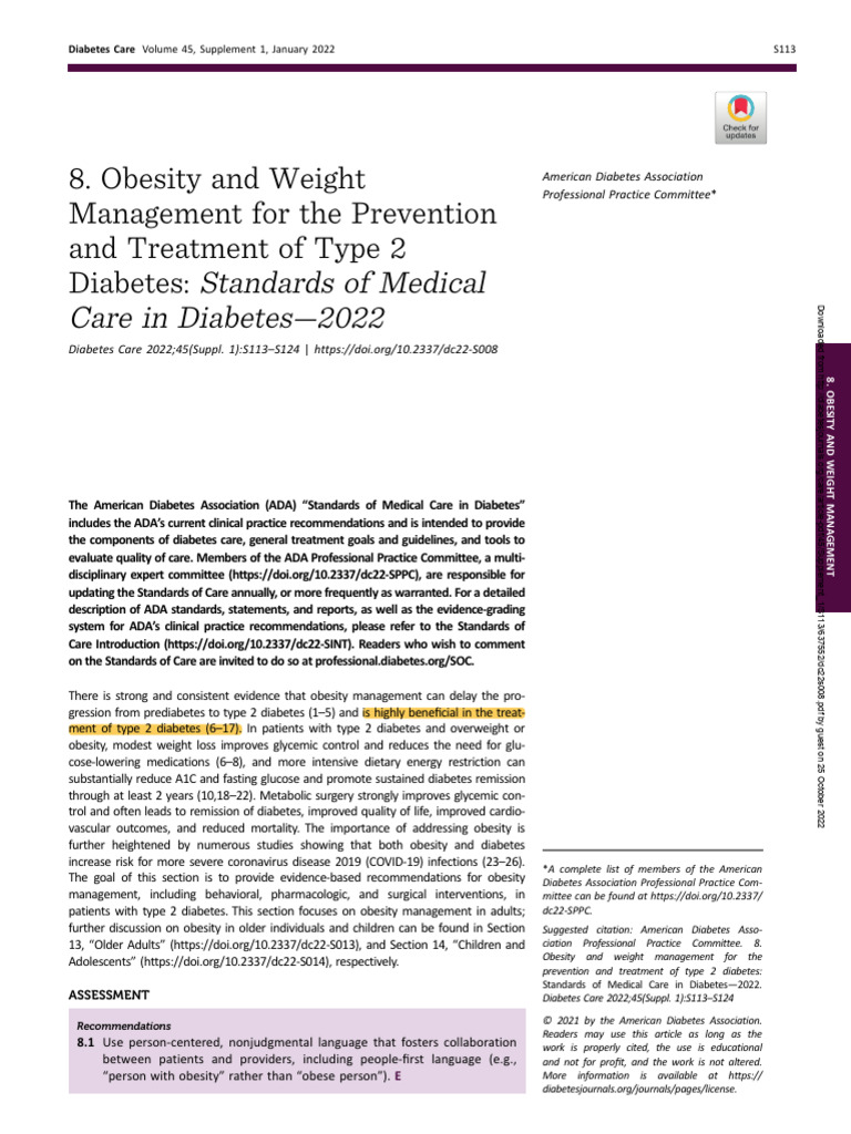 Diabetes Guideline-Weight | PDF