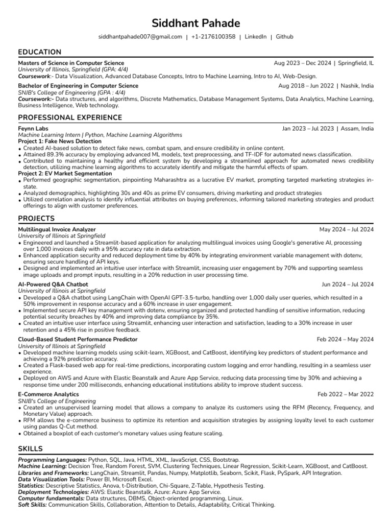 Siddhant Pahade Resume | PDF