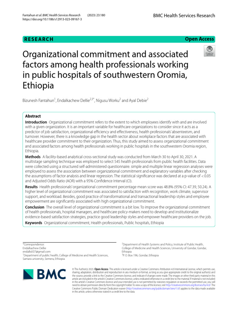 Organizational Commitment and Associated Factors Among Health ...