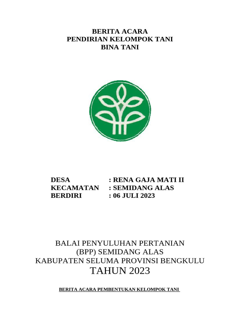 Berita Acara Poktan Bina Tani RGM II | PDF