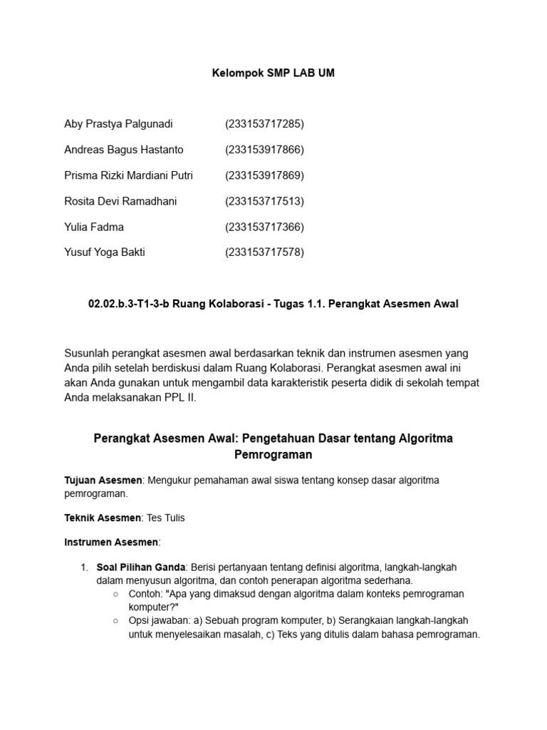 Kelompok SMP LAB UM: Perangkat Asesmen Awal: Pengetahuan Dasar Tentang ...