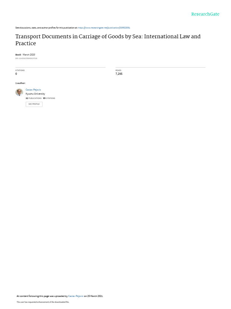 Transport Documents in Carriage of Goods by Sea in | PDF