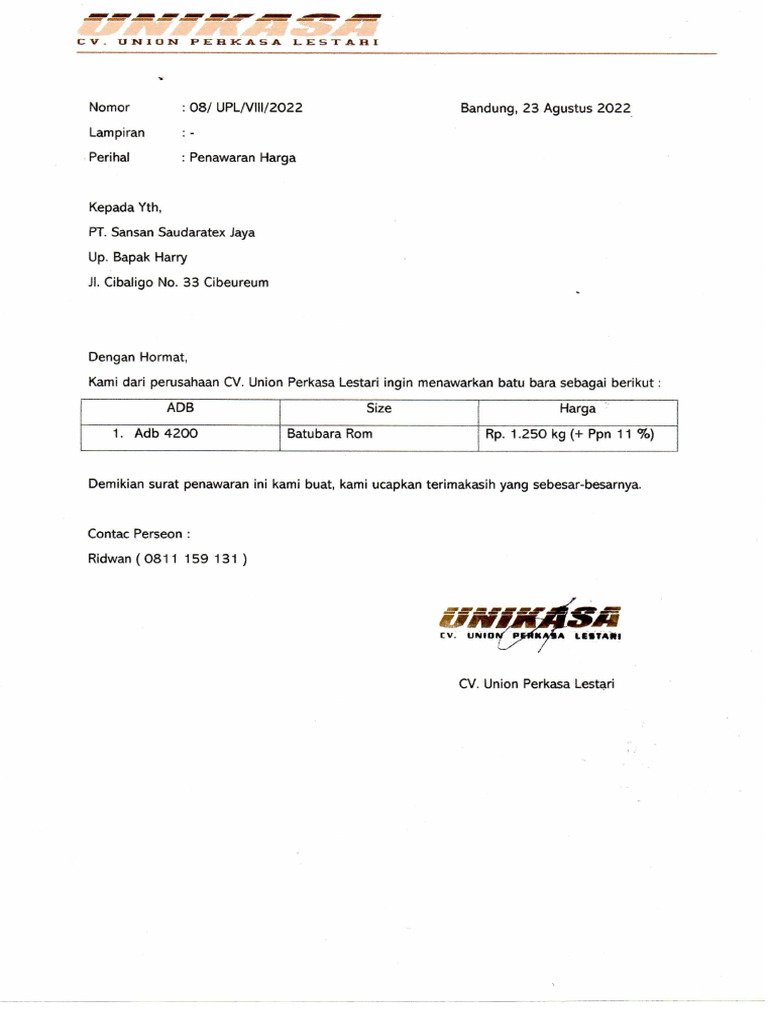 Penawaran PT Sansan | PDF