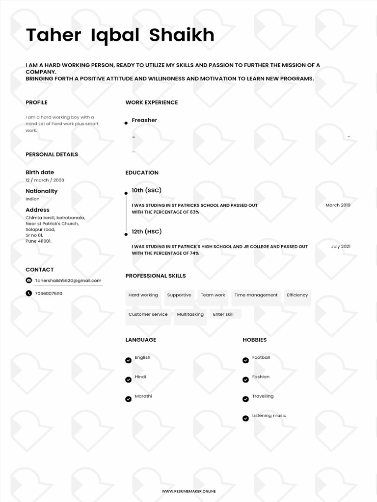 Taher Iqbal Shaikh SAMPLE CV HQ | PDF