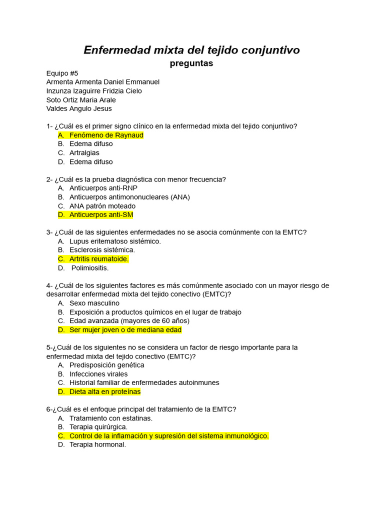 Preguntas Reuma Equipo 5 | PDF