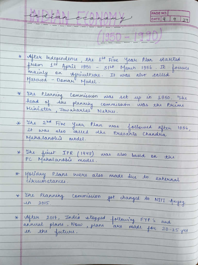 Ied CH 2 Indian Economy (1950-1990) | PDF