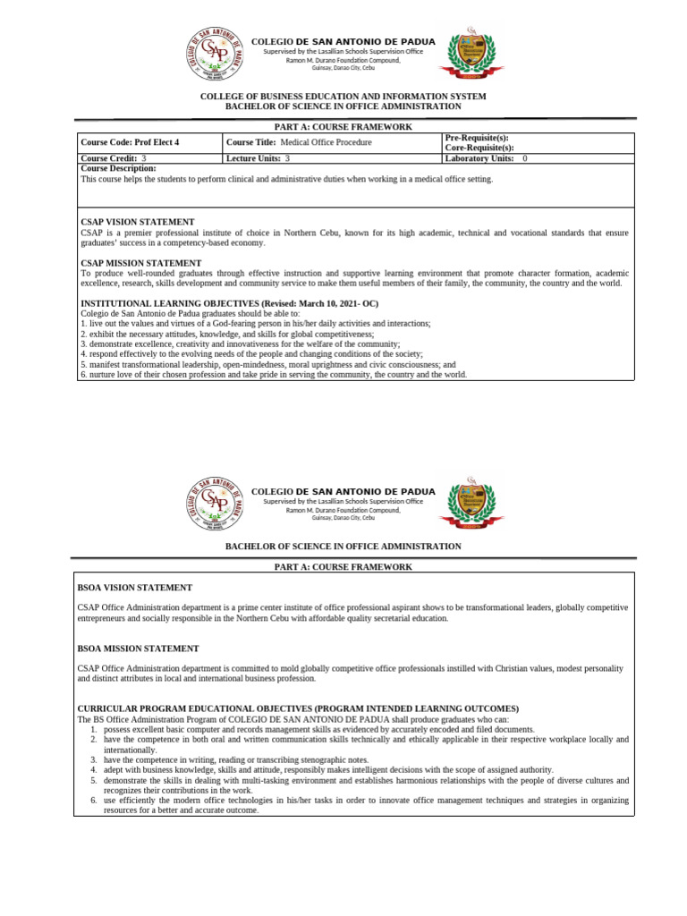 Medical Office Procedure Syllabus | PDF