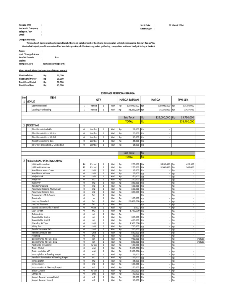 Venue & List Harga Barang | PDF