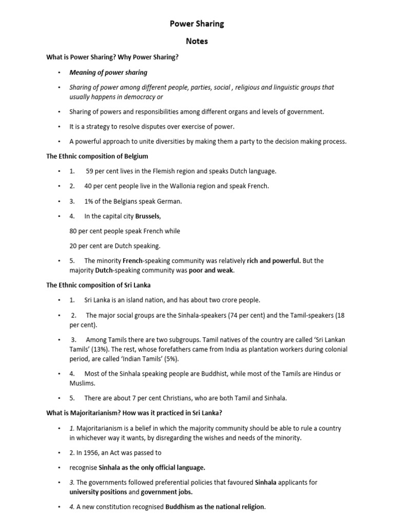 NOTES-Power Sharing (1) Class 10 | PDF