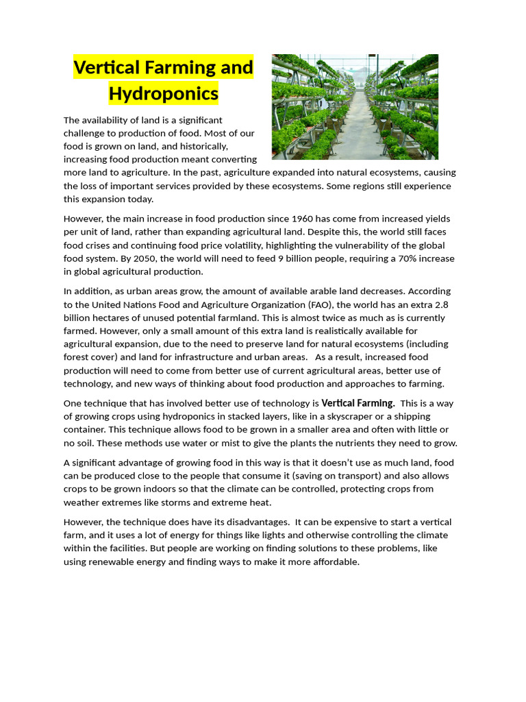 8.2 Vertical Farming and Hydroponics WORKSHEET | PDF | Agriculture ...