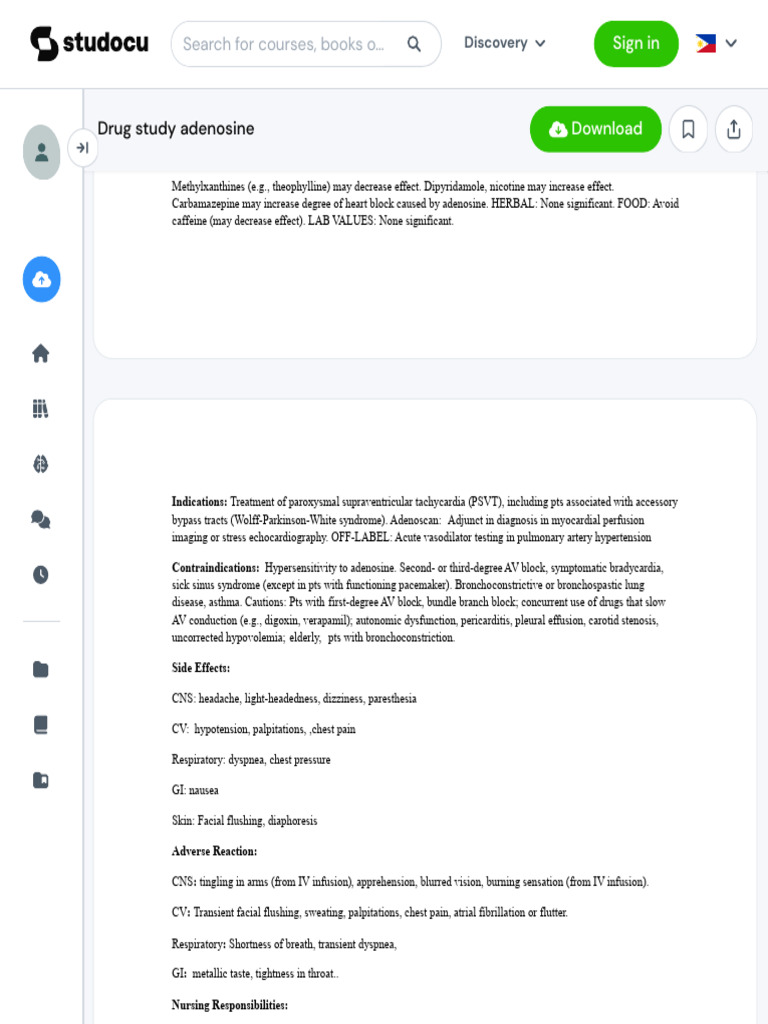 Brand Name Adenocard Generic Name Adenosine Classification | PDF
