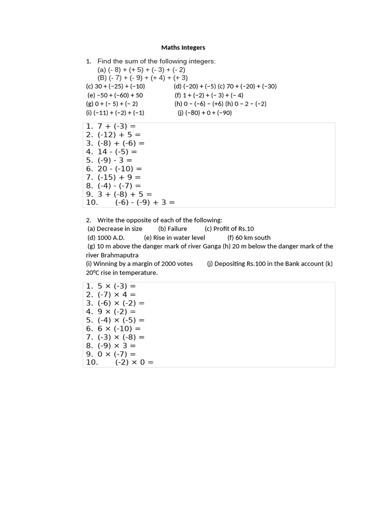 class 6 integers | PDF