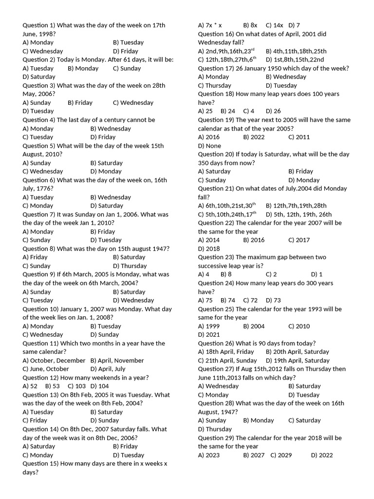 Calander Sheet | PDF