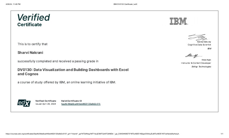 IBM DV0130 Certificate - Edx | PDF