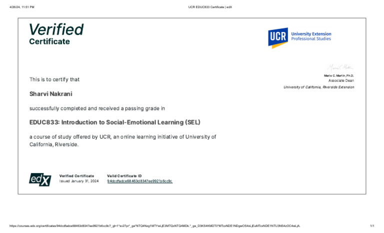 UCR EDUC833 Certificate _ EdX | PDF