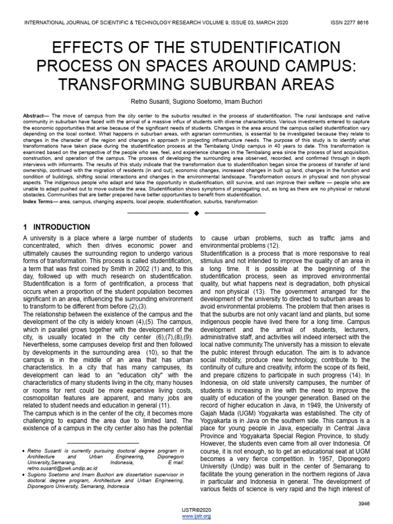 Effects of The Studentification Process On Spaces Around Campus ...