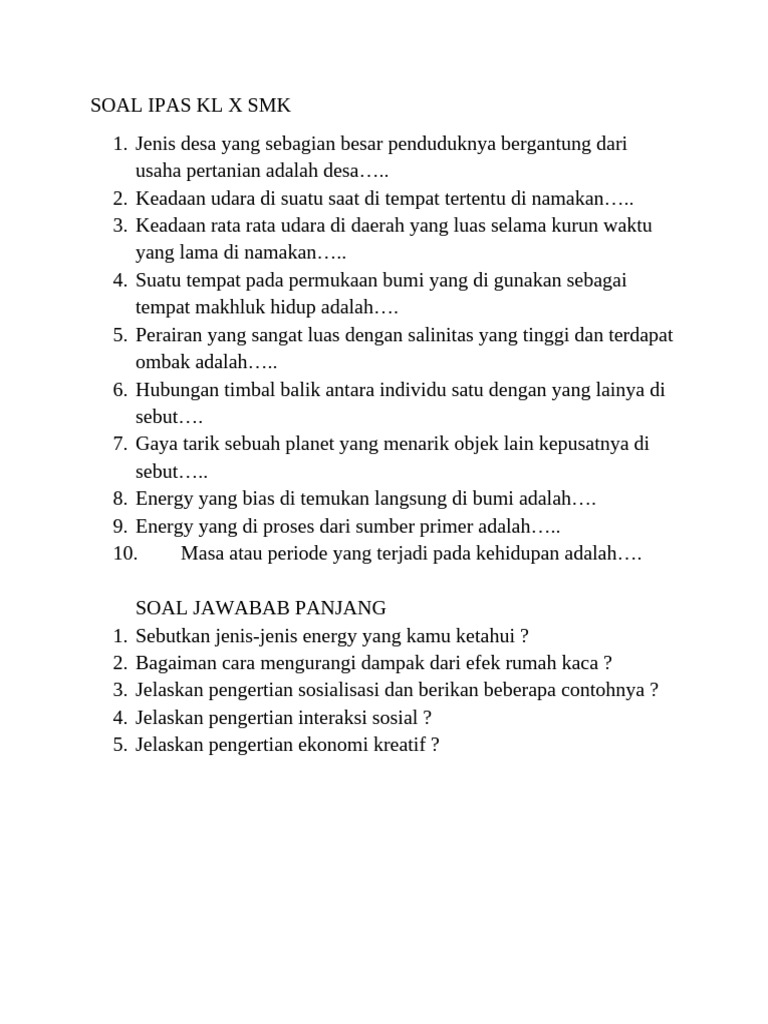SOAL IPAS KL X SMK 2024 | PDF