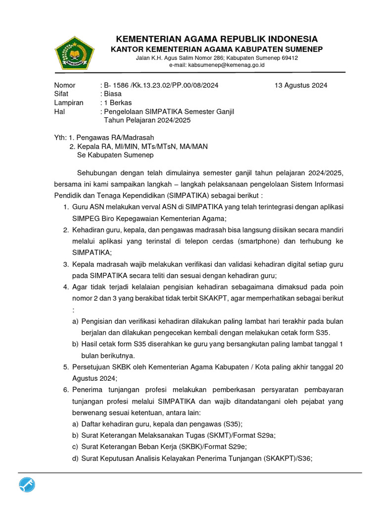 Pengelolaan SIMPATIKA Semester Ganjil Tahun Pelajaran 2024-2025 | PDF