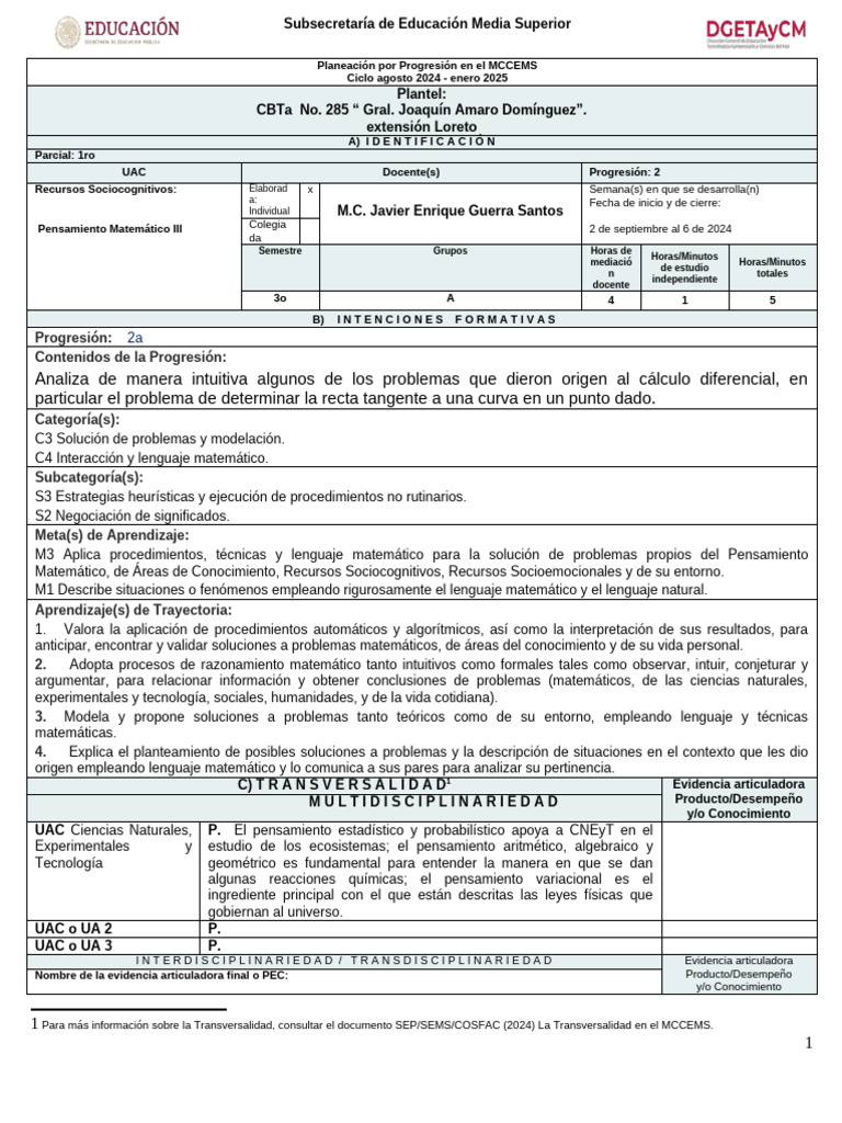 2a Progresion Pensamiento Matematico Iii Pdf