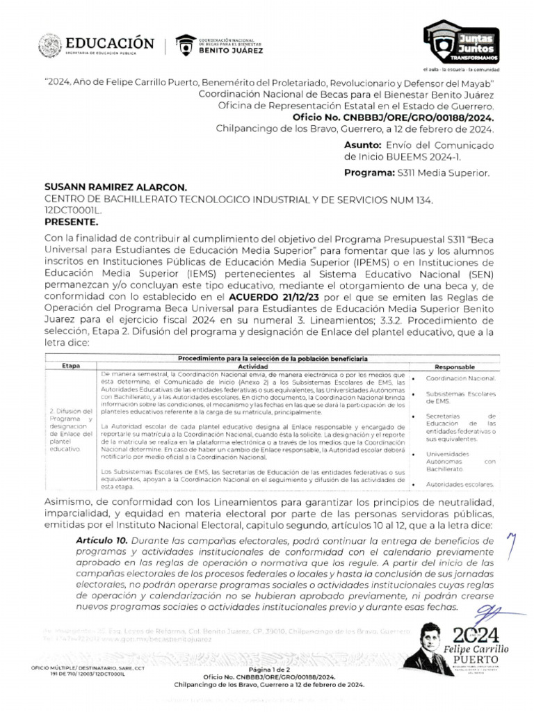 12dct0001l Cbtis 134 Comunicado | PDF