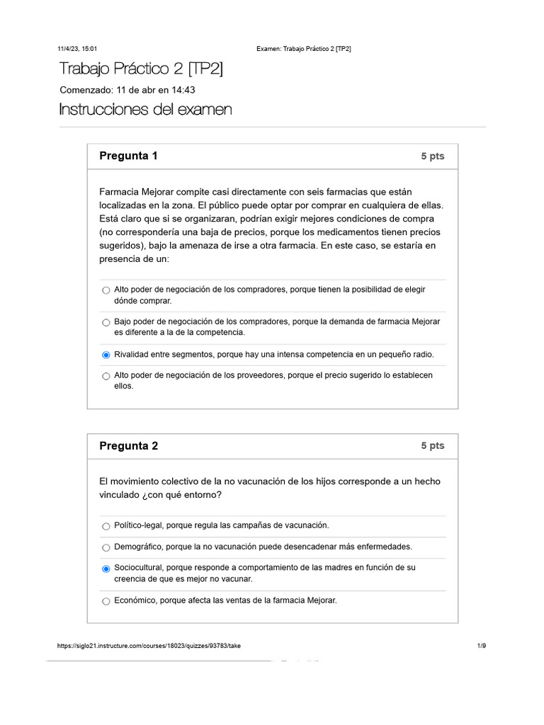 Examen Trabajo Práctico 2 (TP2) Ok 80% | PDF