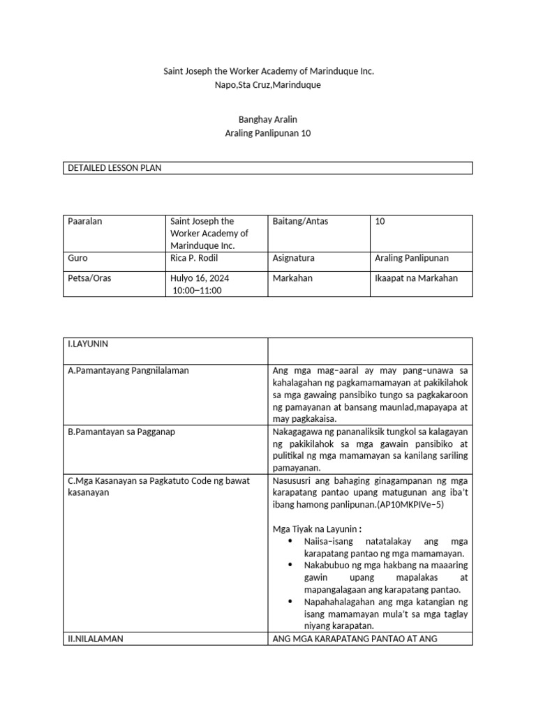 DETAILED LESSON PLAN Rica | PDF