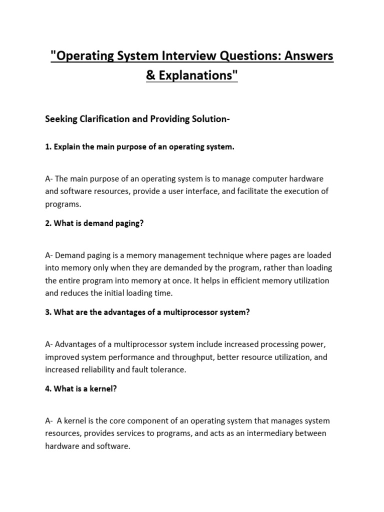 Operating System Interview Questions With Answers | PDF | Computer Data Storage | Process ...