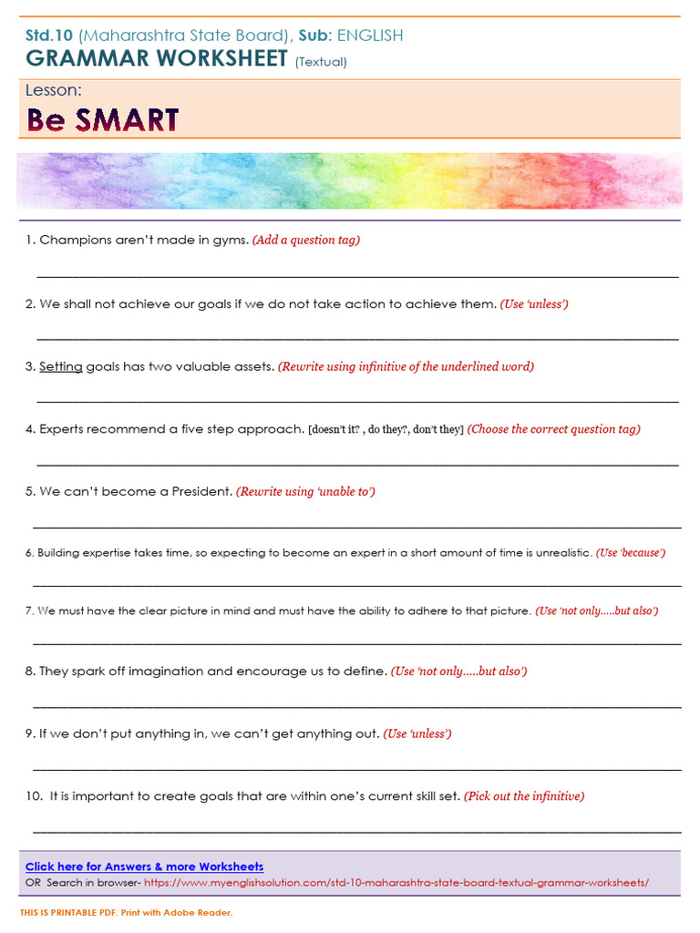 Std.10 Grammar-Worksheet Be-Smart | PDF