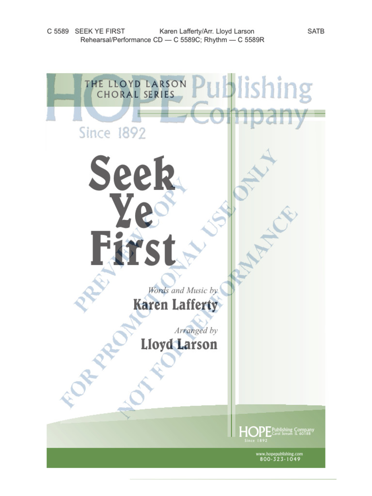 Seek Ye First: Karen Lafferty Lloyd Larson | PDF