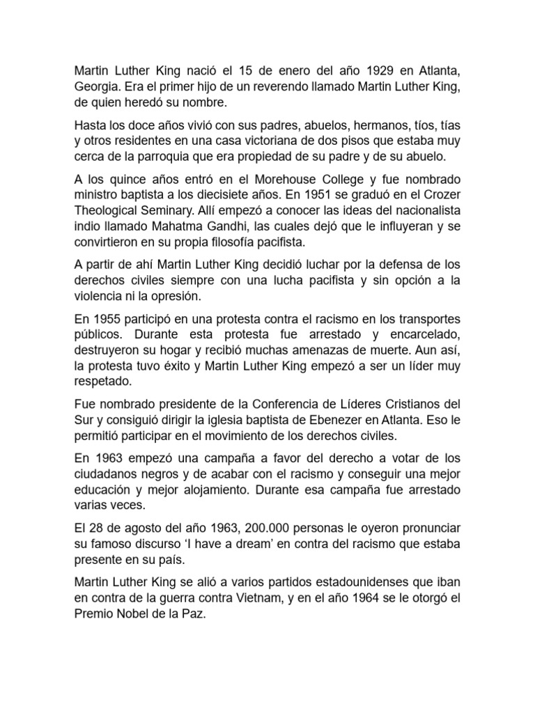 Biografía Martin Luther King | PDF