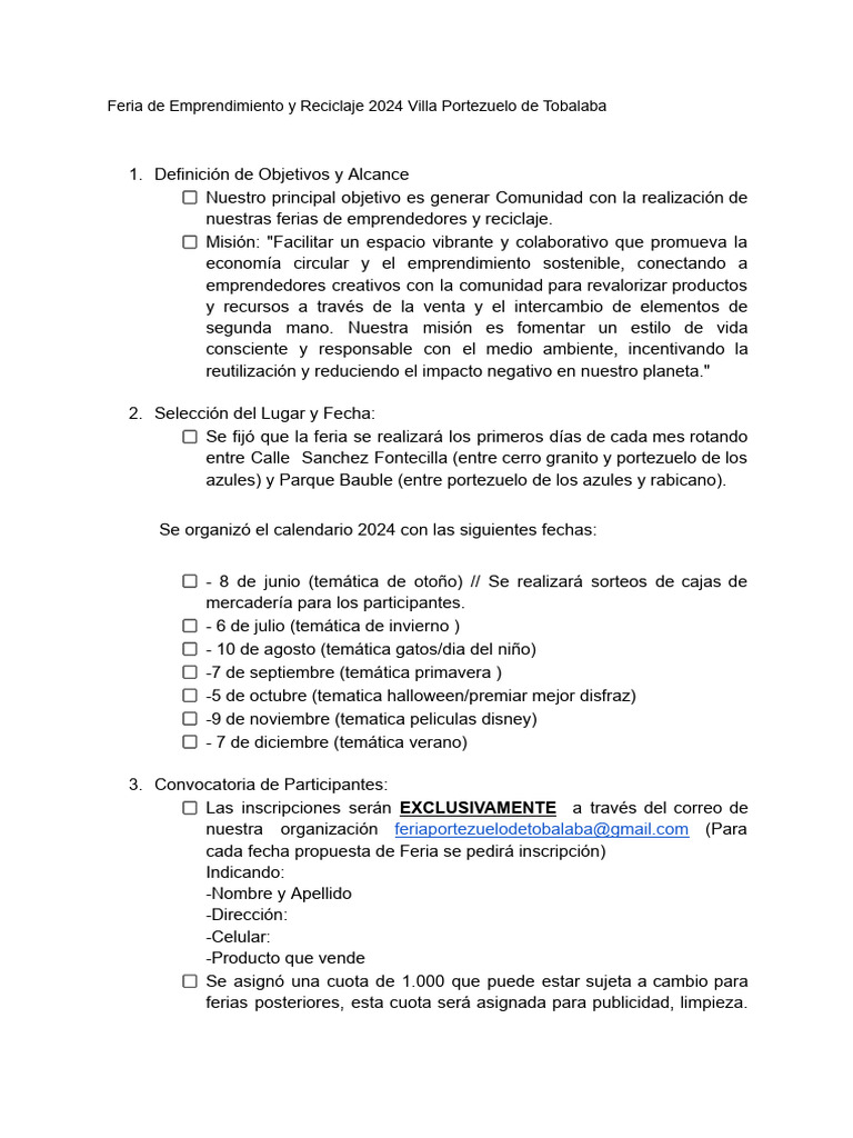 Feria de Emprendimiento y Reciclaje 2024 Villa Portezuelo de Tobalaba | PDF Feria de Emprendimiento y Reciclaje 2024 Villa Portezuelo de Tobalaba | PDF