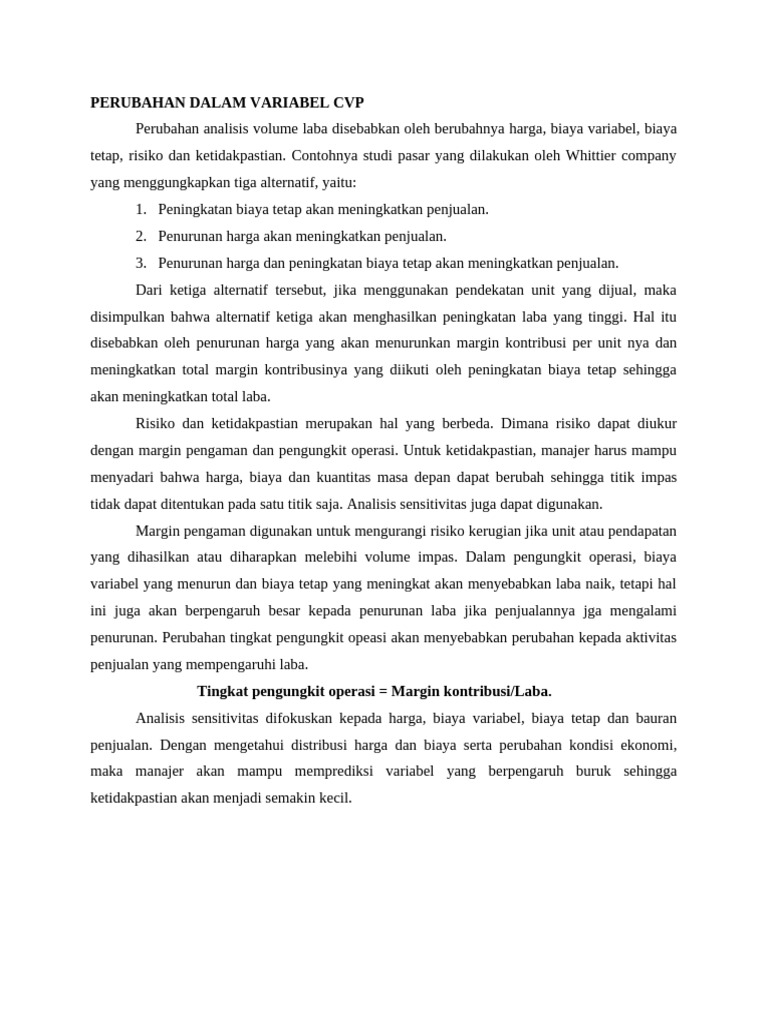 Perubahan Dalam Variabel CVP | PDF