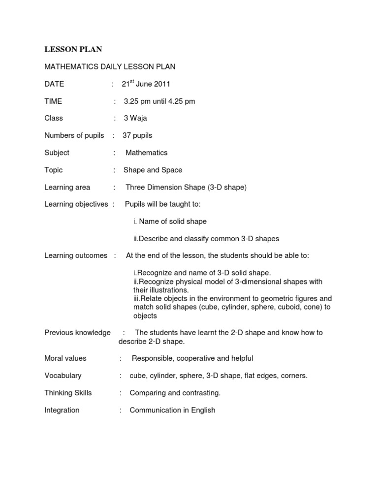 Lesson Plan | PDF | Shape | Teaching Method