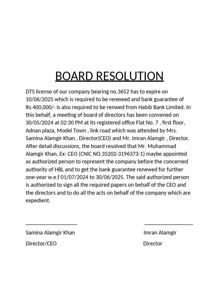 Board Resolution | PDF