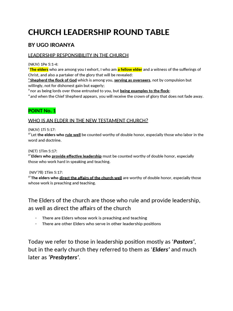 Church Leadership Round Table 2 | PDF