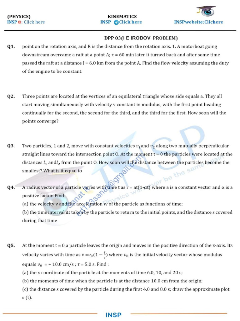 Kinematics DPP 03 (Irodov) | PDF