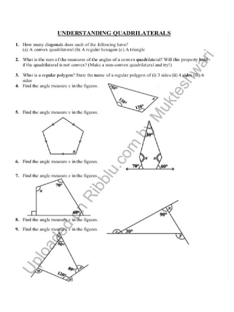 Understanding Quadrilaterals Worksheet For Class 8 | PDF